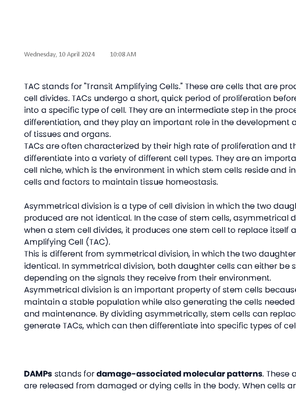 Medsci 203 - TAC stands for "Transit Amplifying Cells." These are cells that are prod cell - Studocu
