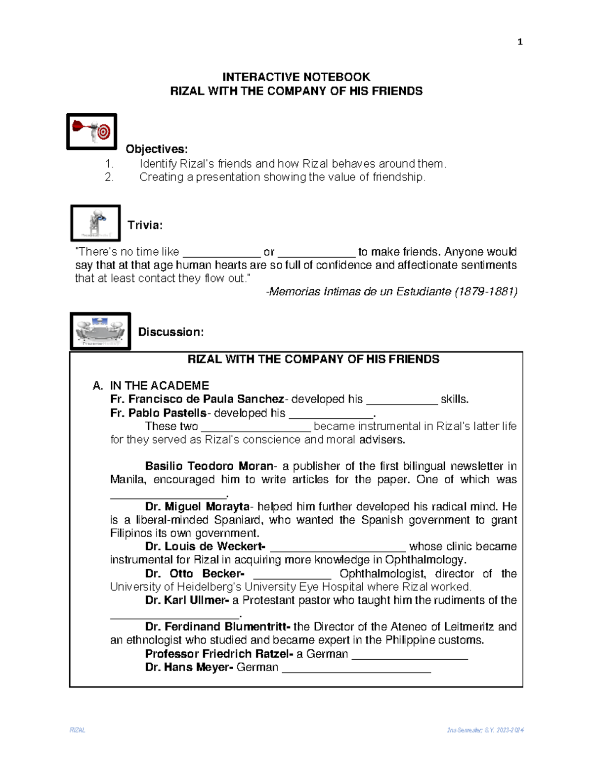 Interactive Notebook #6 - 1 RIZAL 2ns Semester; S. 2023- 2024 INTERACTIVE NOTEBOOK RIZAL WITH ...