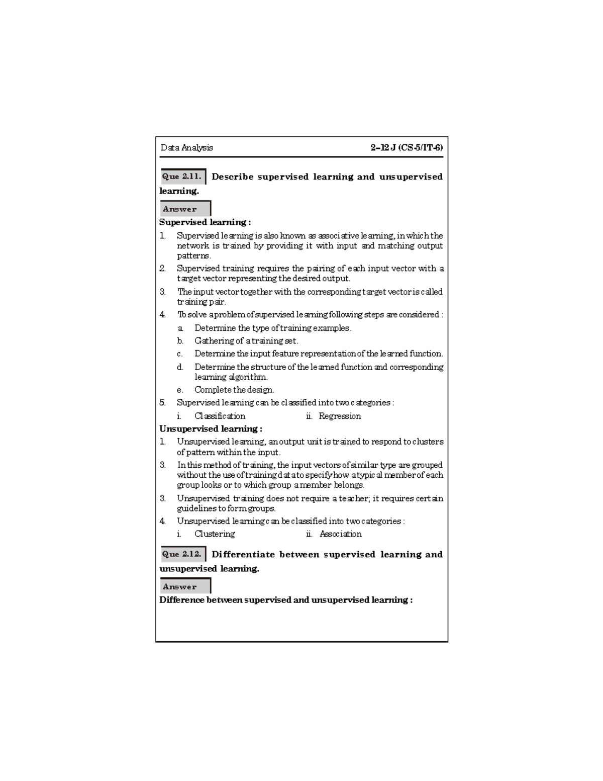 Da Qun 2 - notes CSE btech - Data Analysis 2–12 J (CS-5/IT-6) Que 2 ...