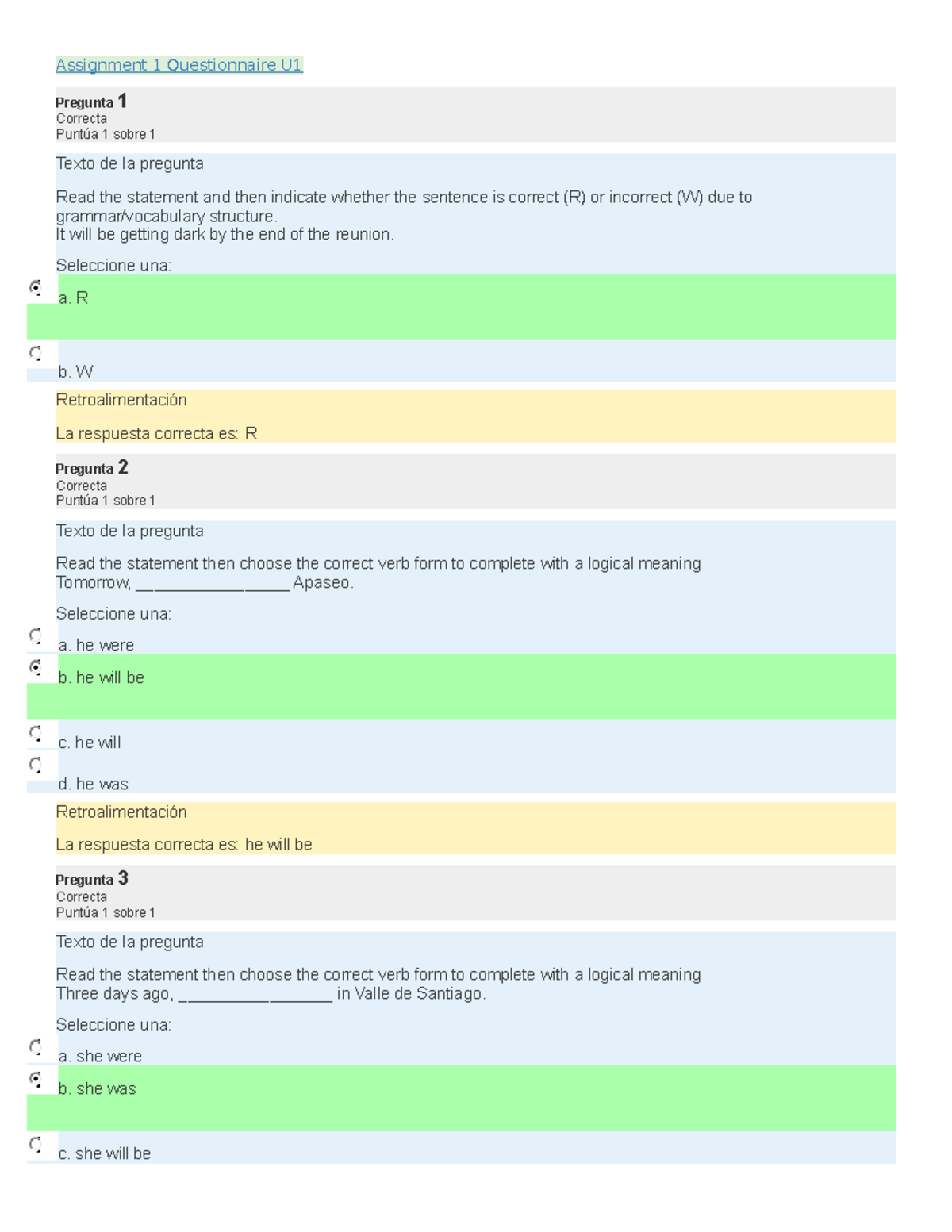 Assignment 1 Questionnaire U1 - It will be getting dark by the end of ...