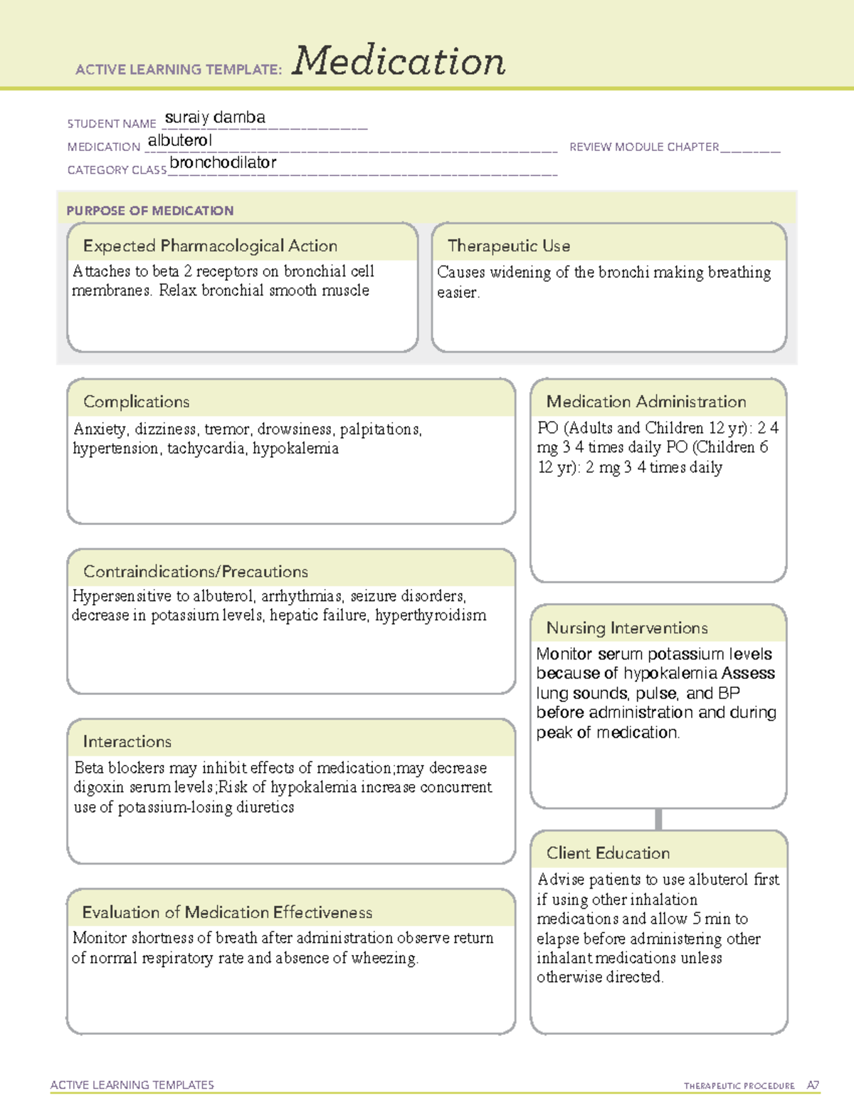 Albuterol Template - system disorder assignment - ACTIVE LEARNING ...