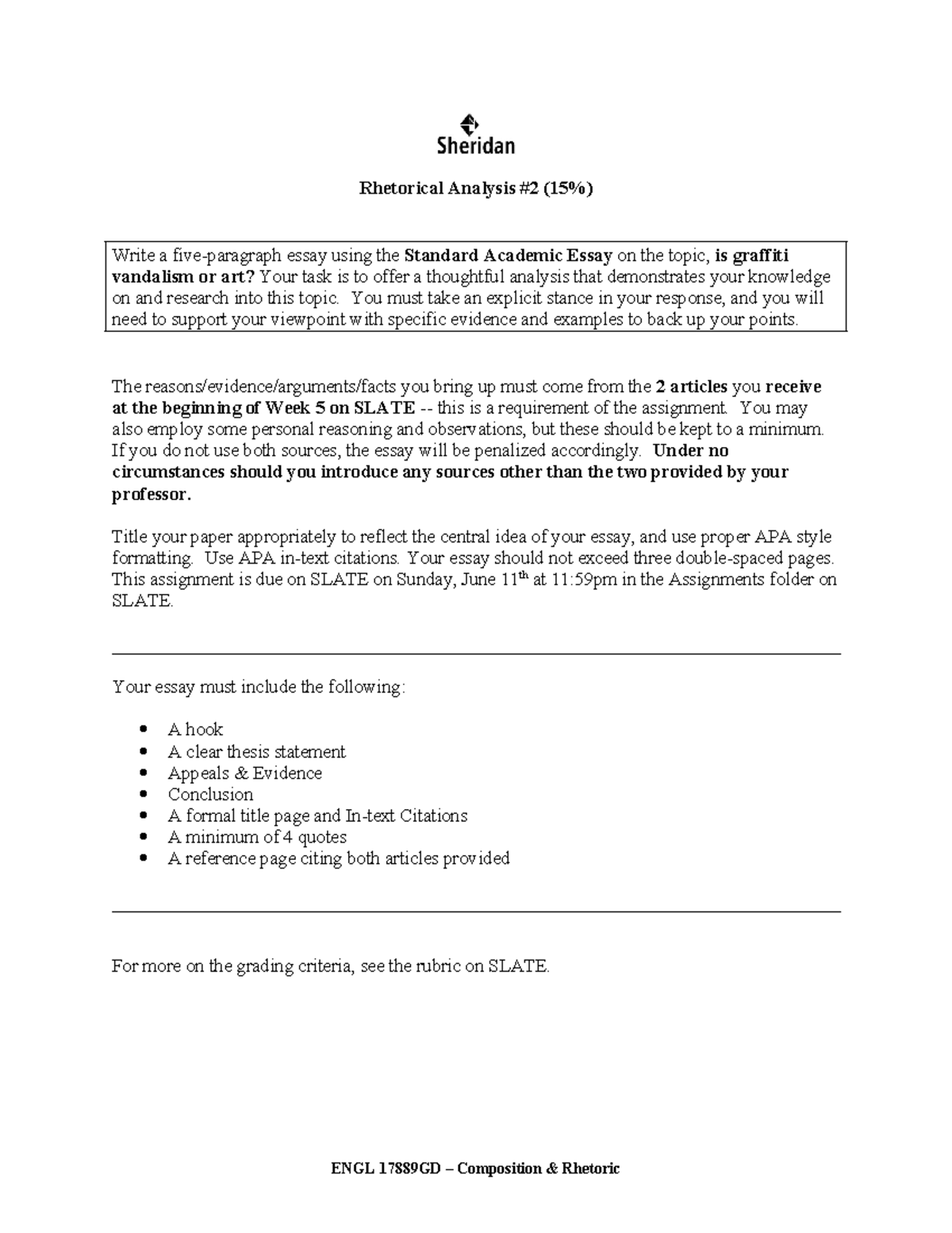 Rhetorical Analysis 2 - Assignment instructions - Rhetorical Analysis #2 (15%) Write a - Studocu