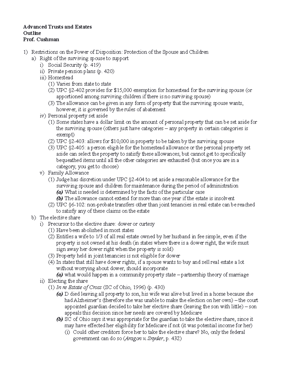 Cushman spring 2006 short - Advanced Trusts and Estates Outline Prof ...