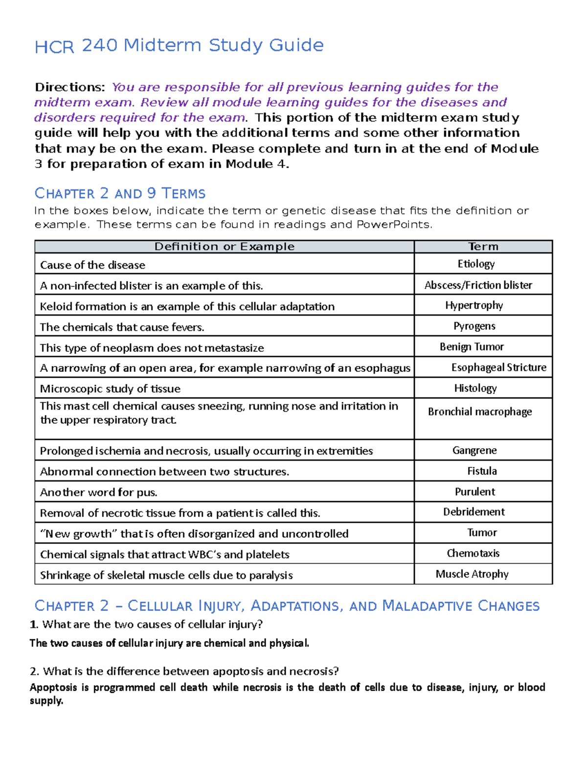 Module 3 Midterm Exam Study Guide - Directions: You are responsible for ...