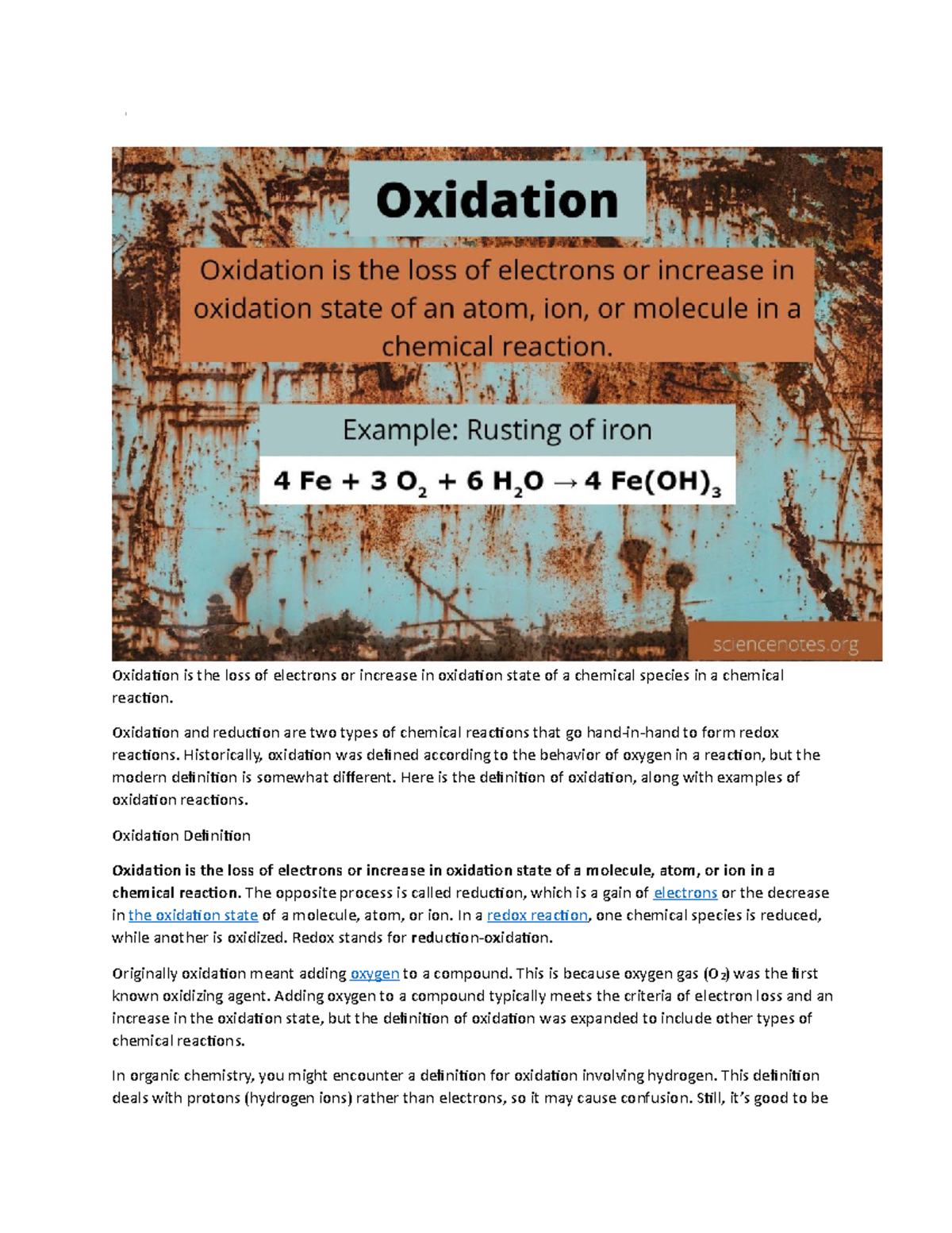 Redox - CHEMICAL REACTION - Oxidation is the loss of electrons or ...