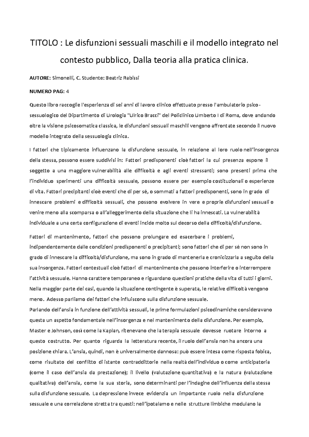 Le disfunzioni sessual maschili e il modello integrato nel contesto ...