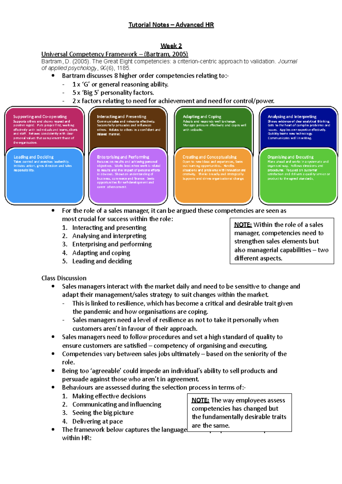 Tutorial Notes – Advanced HR - Week 2 Universal Competency Framework ...