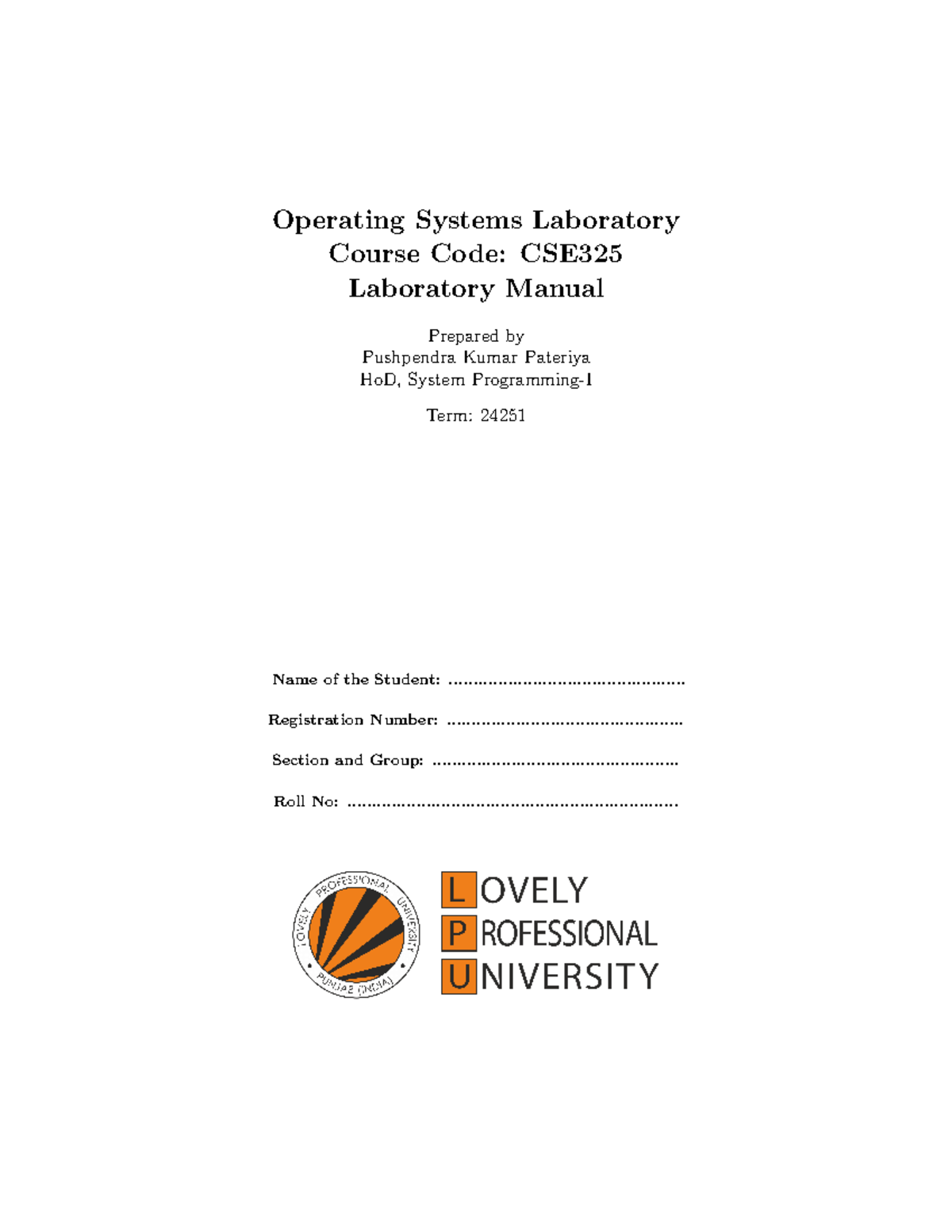 Lmcse 325 - LATETS LAB MANUAL CSE325 - Operating Systems Laboratory Course Code: CSE Laboratory ...