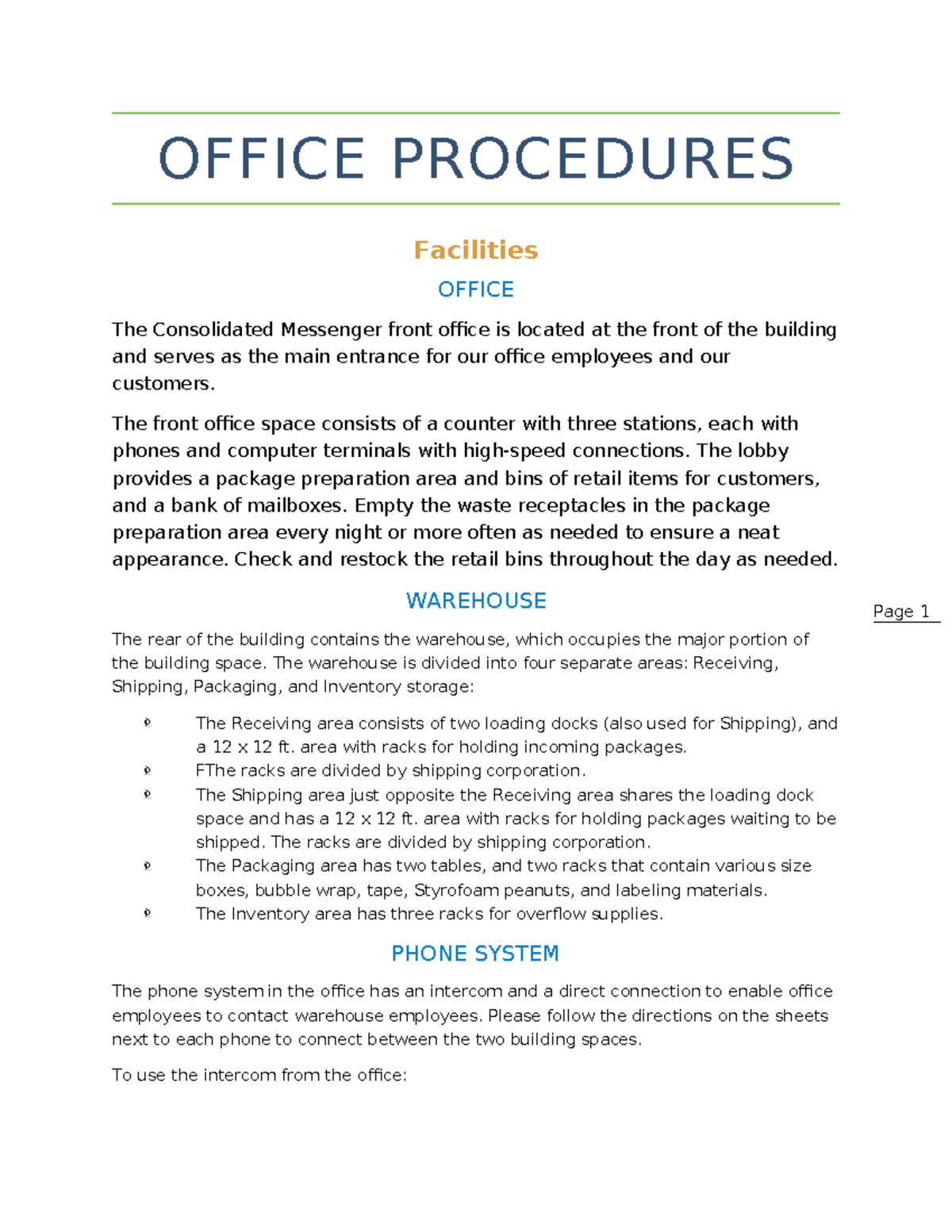 My Office - WORD - Page 1 OFFICE PROCEDURES Facilities OFFICE The ...
