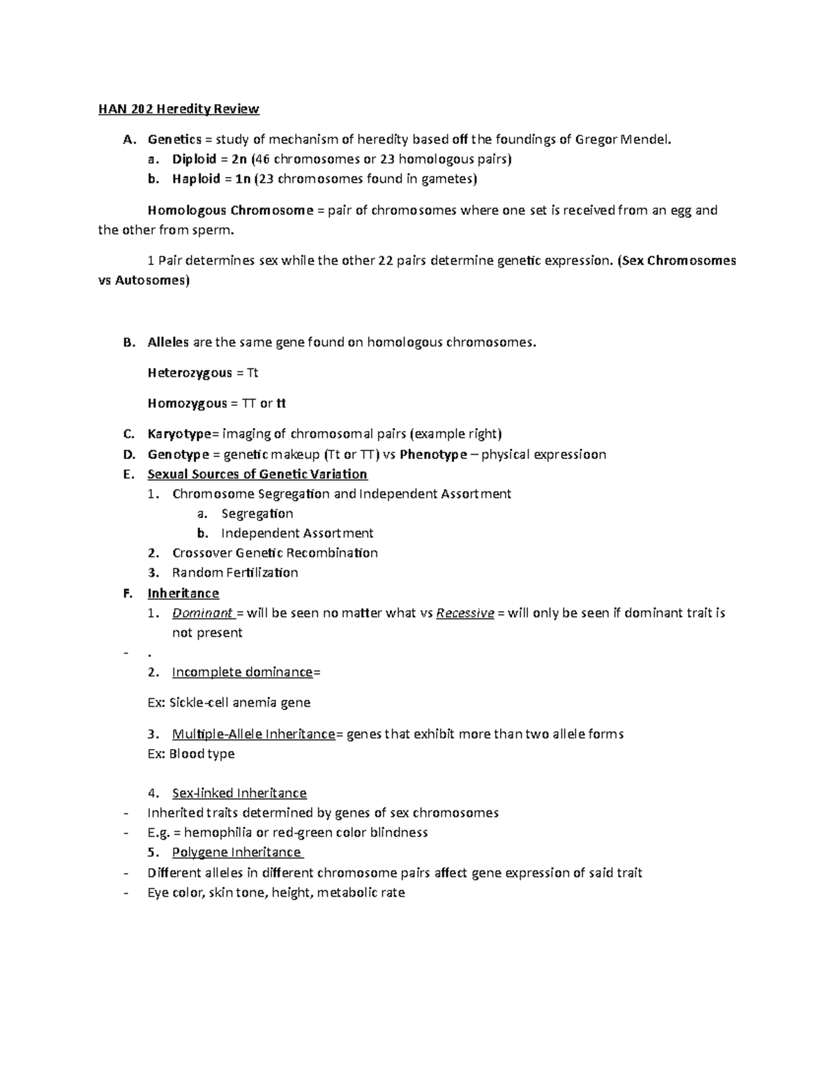 Heredity Review - Genetics = study of mechanism of heredity based off ...