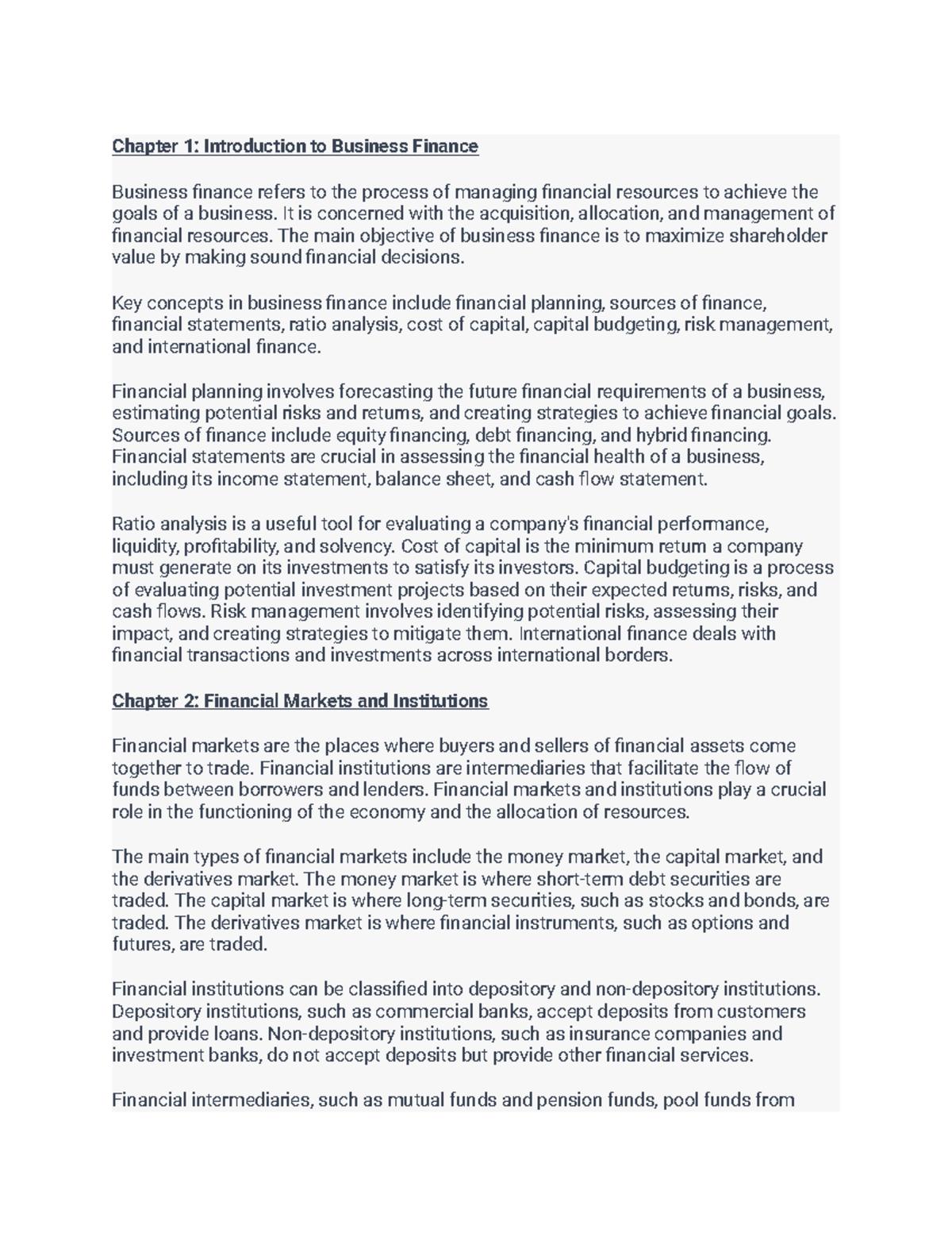 Business Finance - Chapter 1: Introduction to Business Finance Business ...