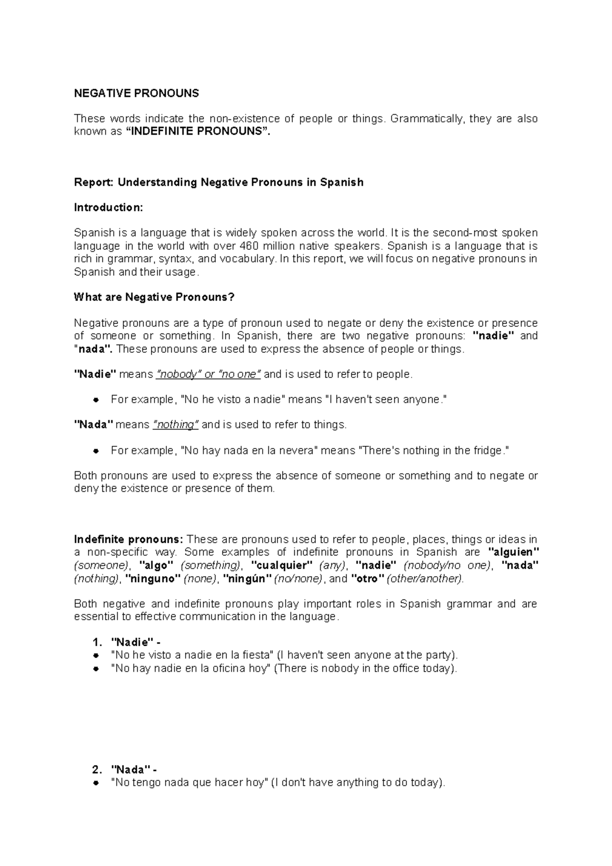 Negative Pronouns - An insighful information - NEGATIVE PRONOUNS These ...