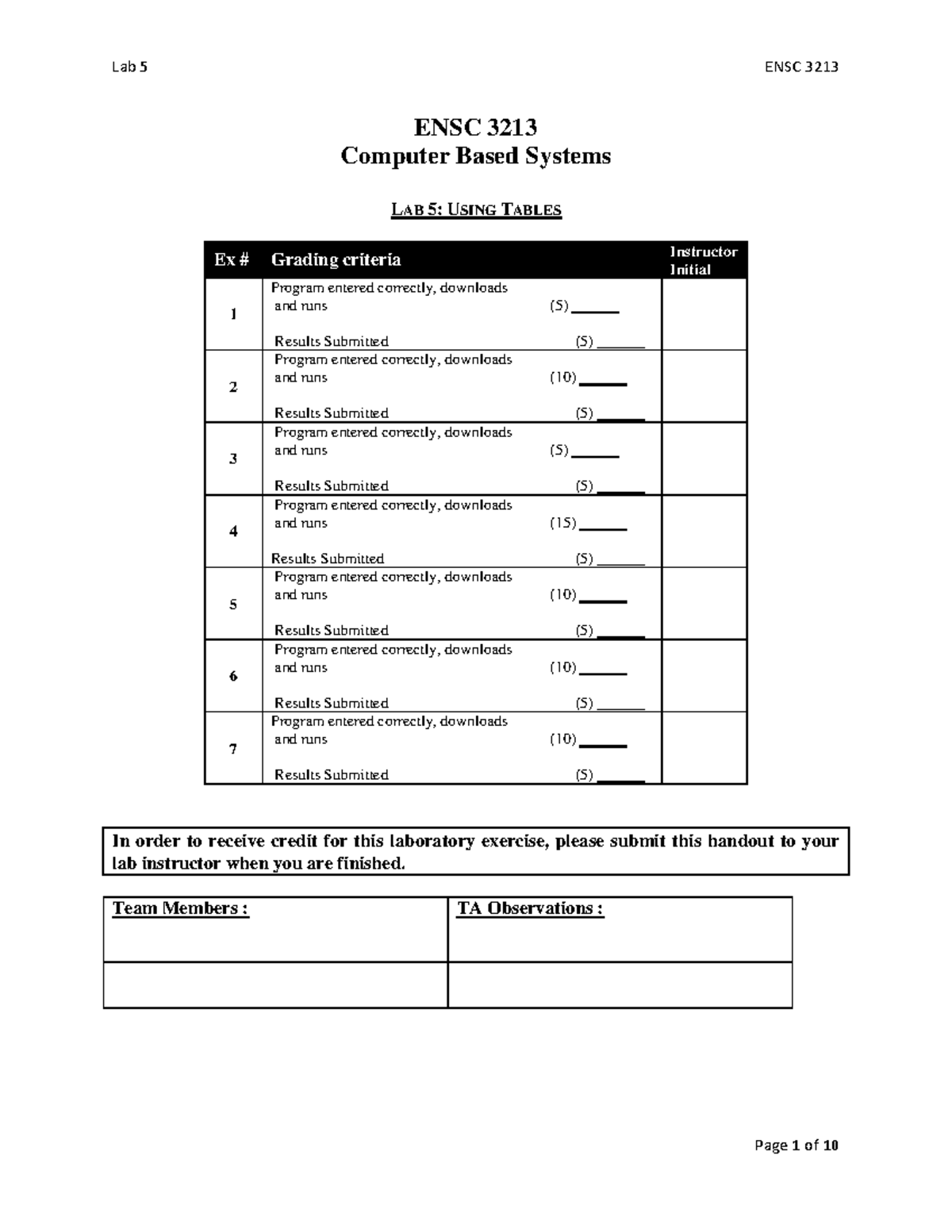 Lab Assignment 5 - Lab 5 ENSC 3213 ENSC 3213 Computer Based Systems LAB ...