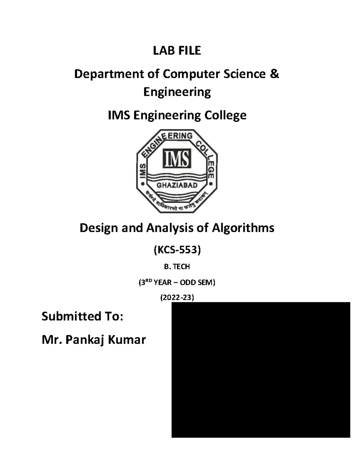 DAA Practical - LAB FILE Department of Computer Science & Engineering IMS Engineering College ...
