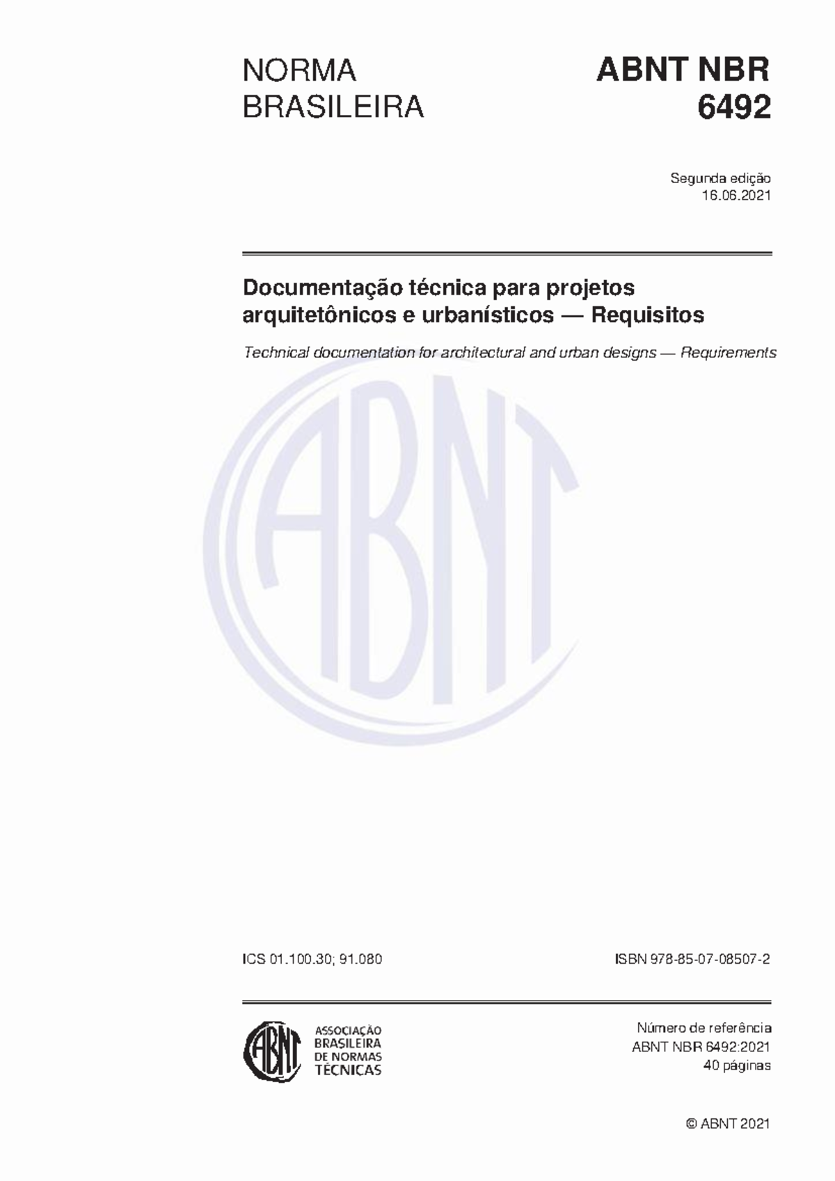 NBR 64922021 - Projetos de Arquitetura - NORMA BRASILEIRA ABNT NBR 6492 ...
