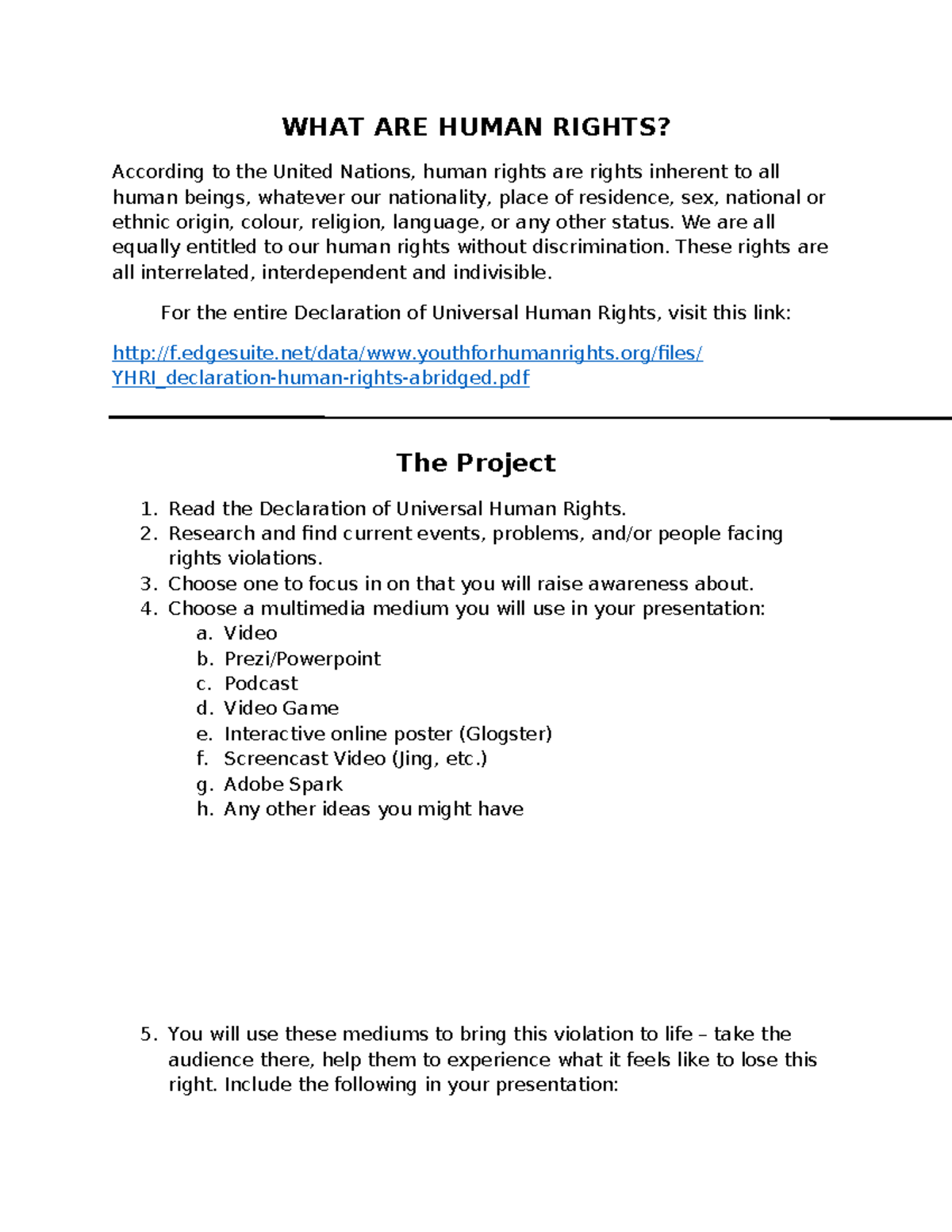 WHAT ARE Human Rights project - WHAT ARE HUMAN RIGHTS? According to the ...