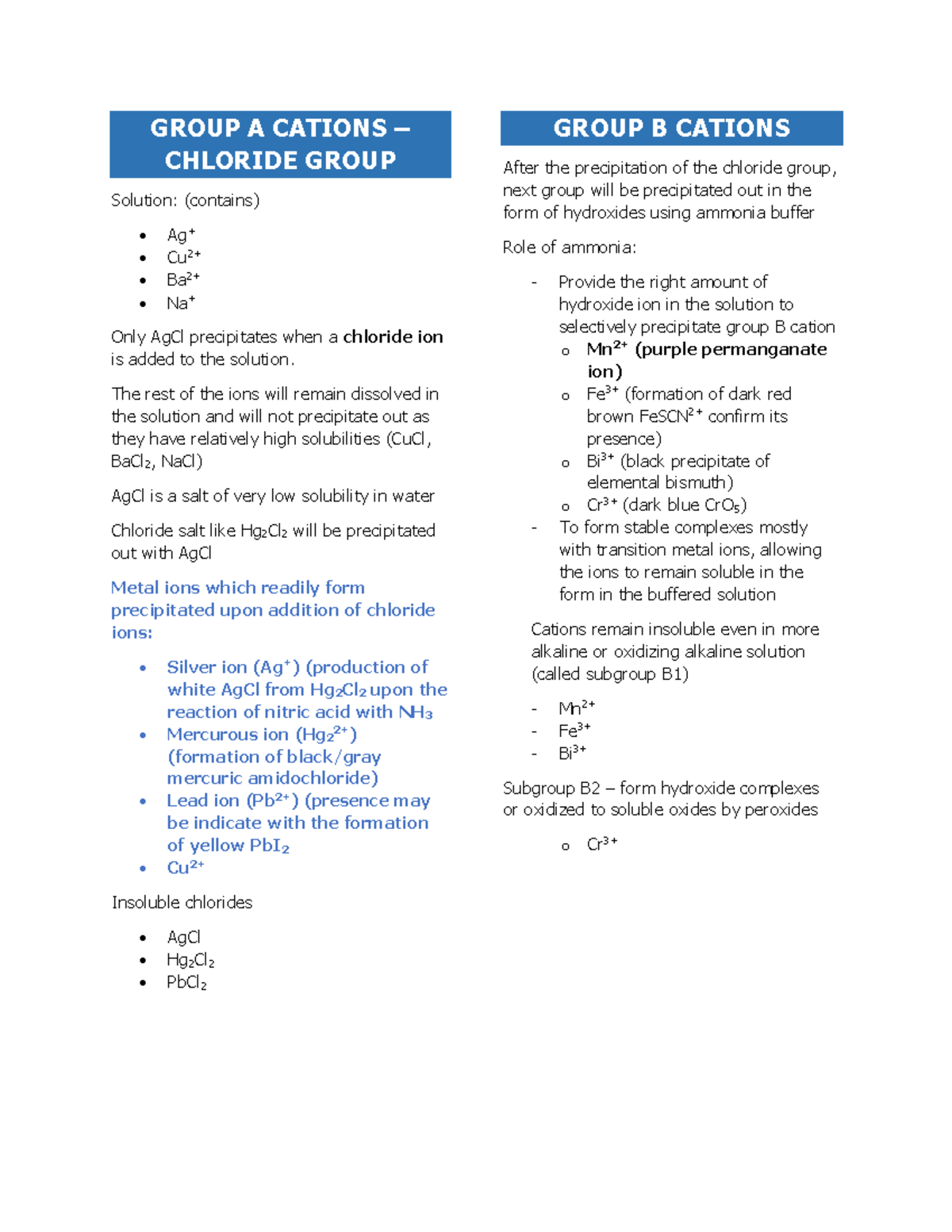 Qualitative Analysis of Cations - GROUP A CATIONS – CHLORIDE GROUP ...