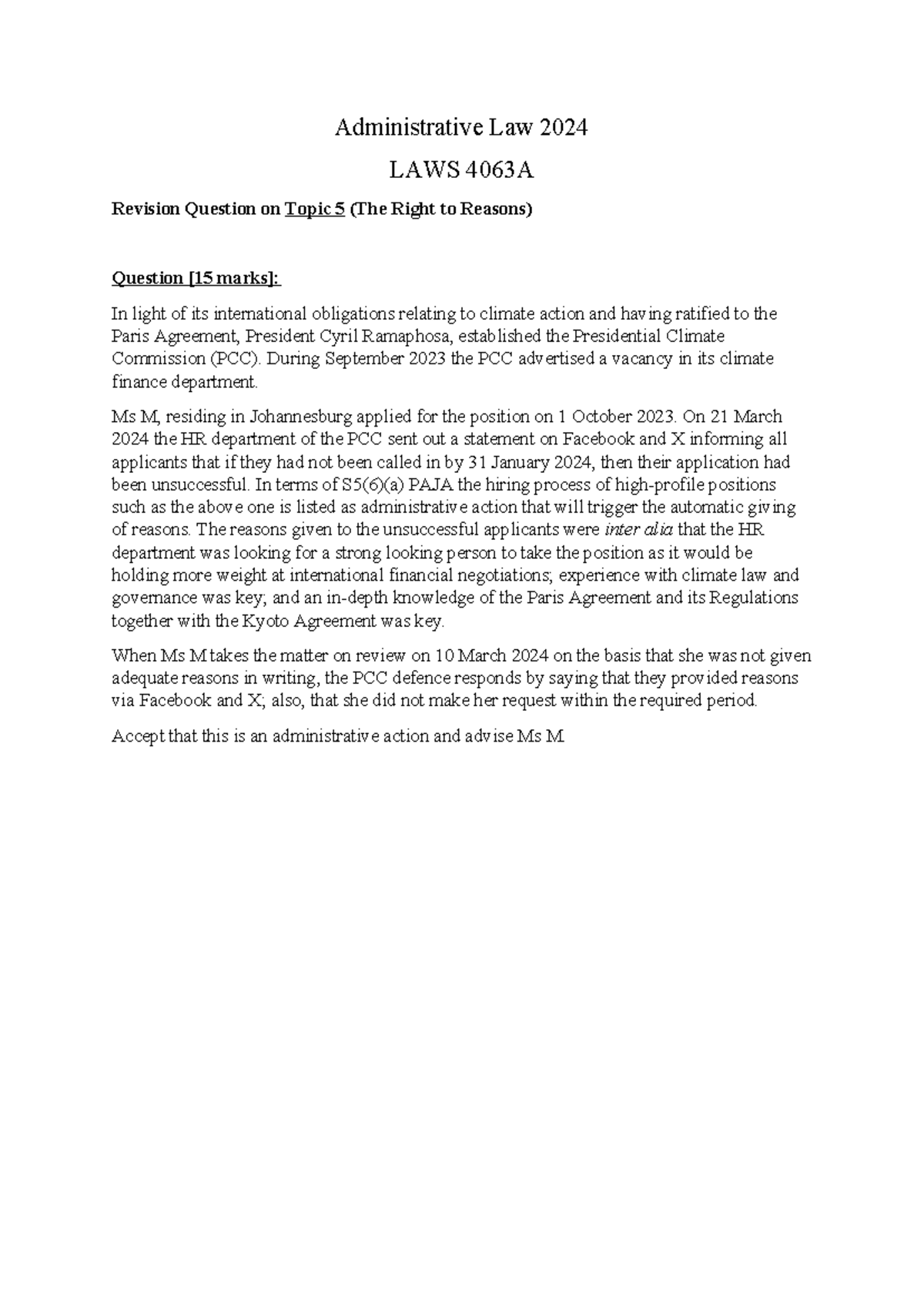 Admin Law Revision Q Topic 5 (Right to Reasons) - Administrative Law ...