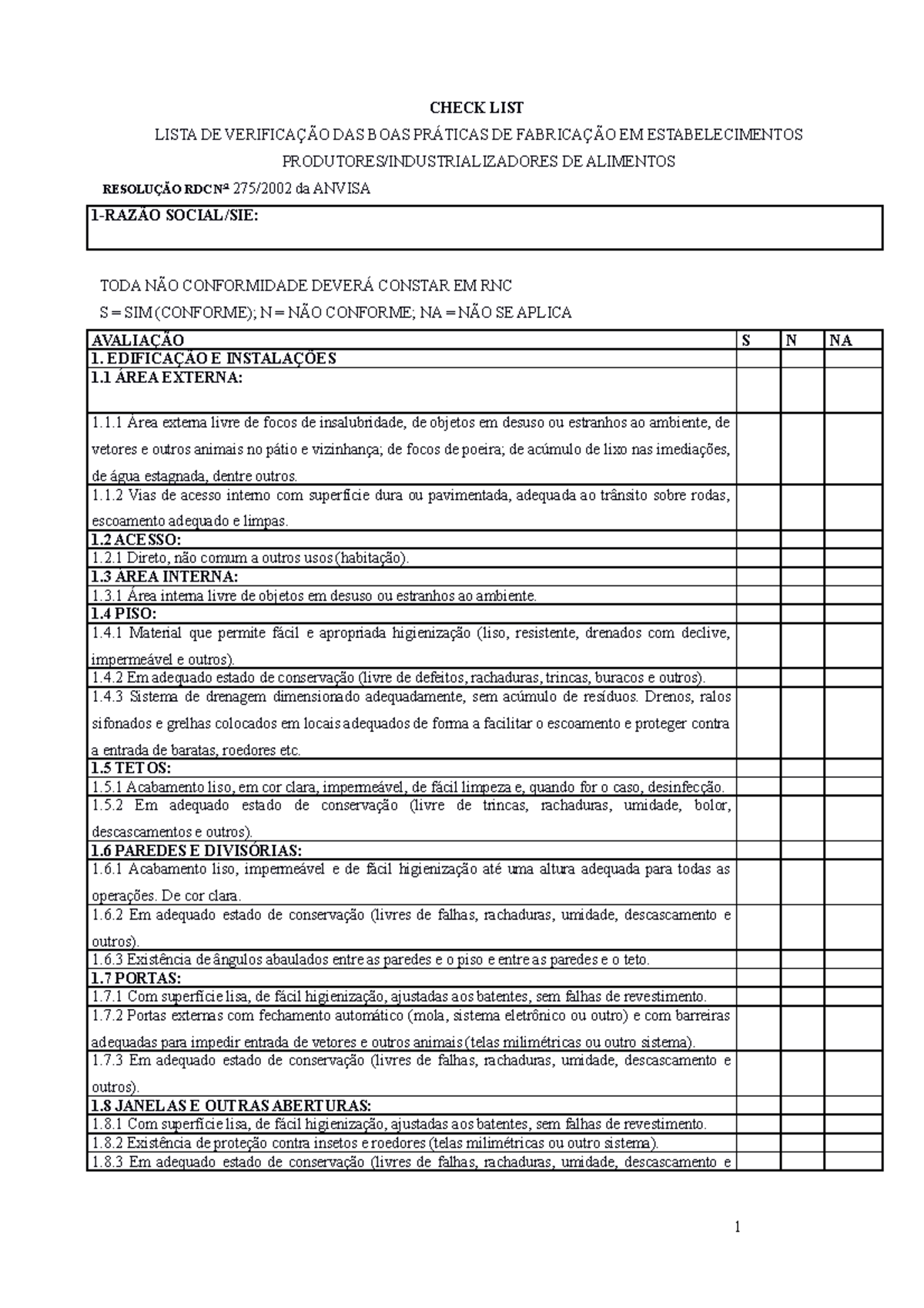 Check list - Estágio supervisionado - CHECK LIST LISTA DE VERIFICAÇÃO ...