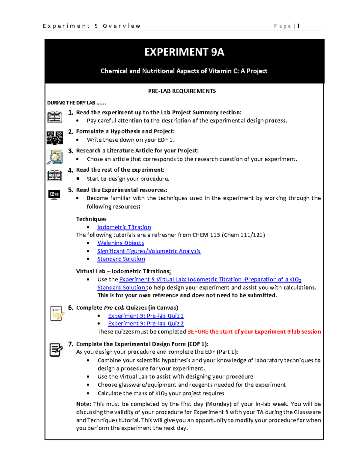 Experiment 9 Overview - EXPERIMENT 9A Chemical and Nutritional Aspects of Vitamin C: A Project ...