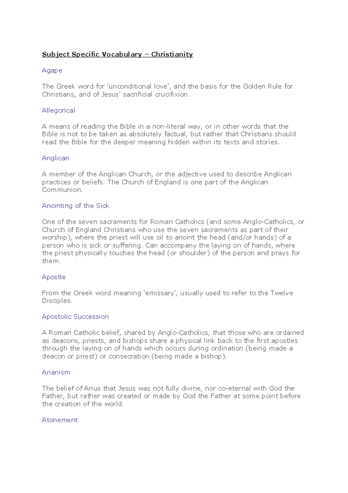 Subject Specific Vocabulary - Allegorical A means of reading the Bible ...