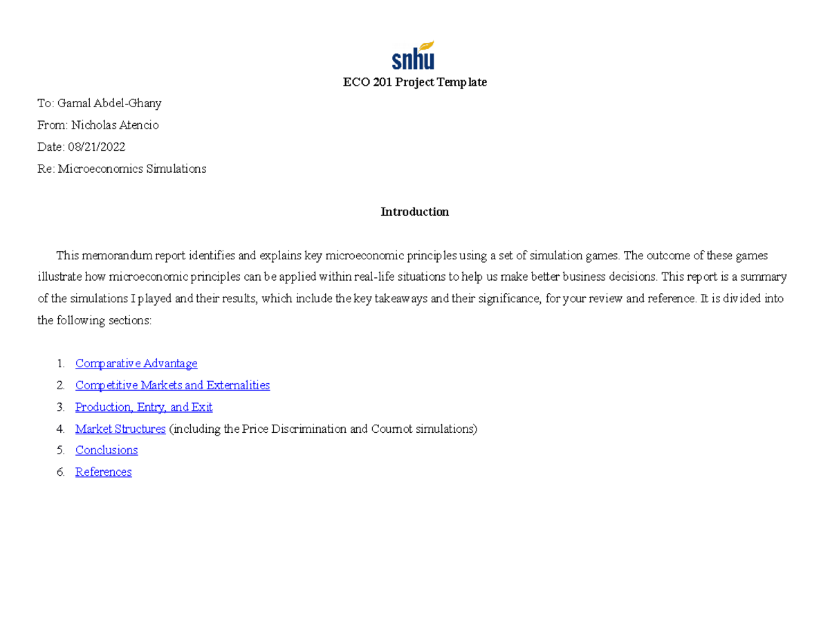 ECO Final - Hope this helps - ECO 201 Project Template To: Gamal Abdel ...