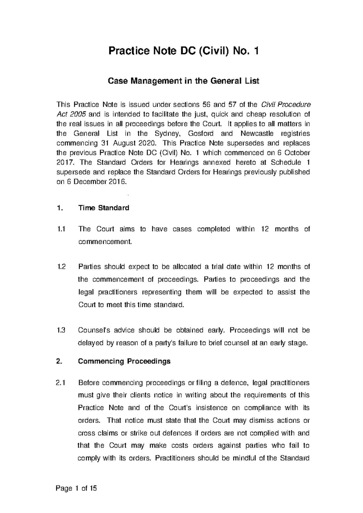 District Court Civil Practice Note 1 Civil - Practice Note DC (Civil ...