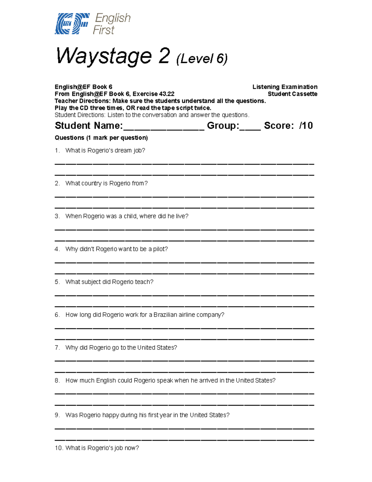 Listening Test Waystage 2 upd - Waystage 2 (Level 6) English@EF Book 6 ...