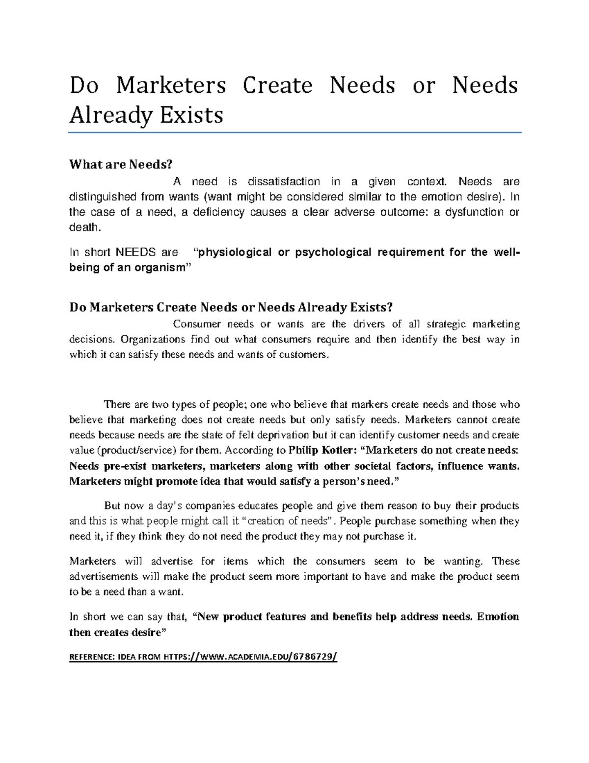 Do Marketers Create Needs or Needs Already Exists - Do Marketers Create ...