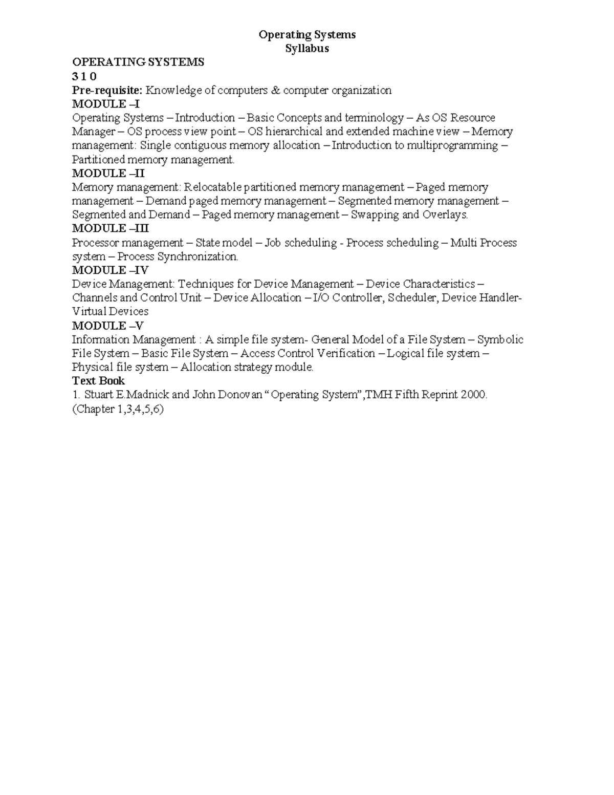 Unit-1 - Operating systems notes - Operating Systems Syllabus OPERATING ...