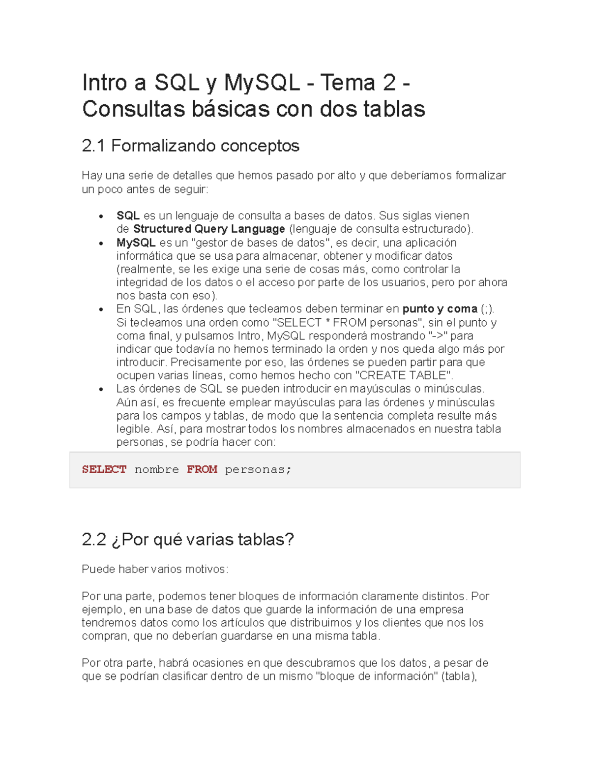 Intro a SQL y My SQL 3 - Base de Datos - Intro a SQL y MySQL - Tema 2 - Consultas básicas con ...