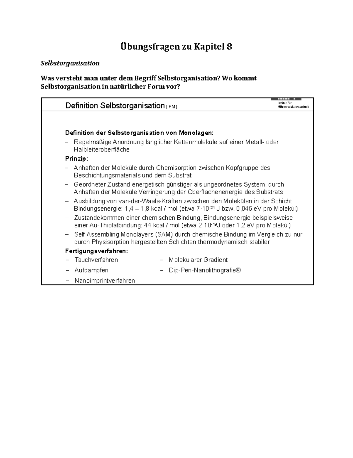 Übungsaufgaben zu Kapitel 8 - Übungsfragen zu Kapitel 8 ...