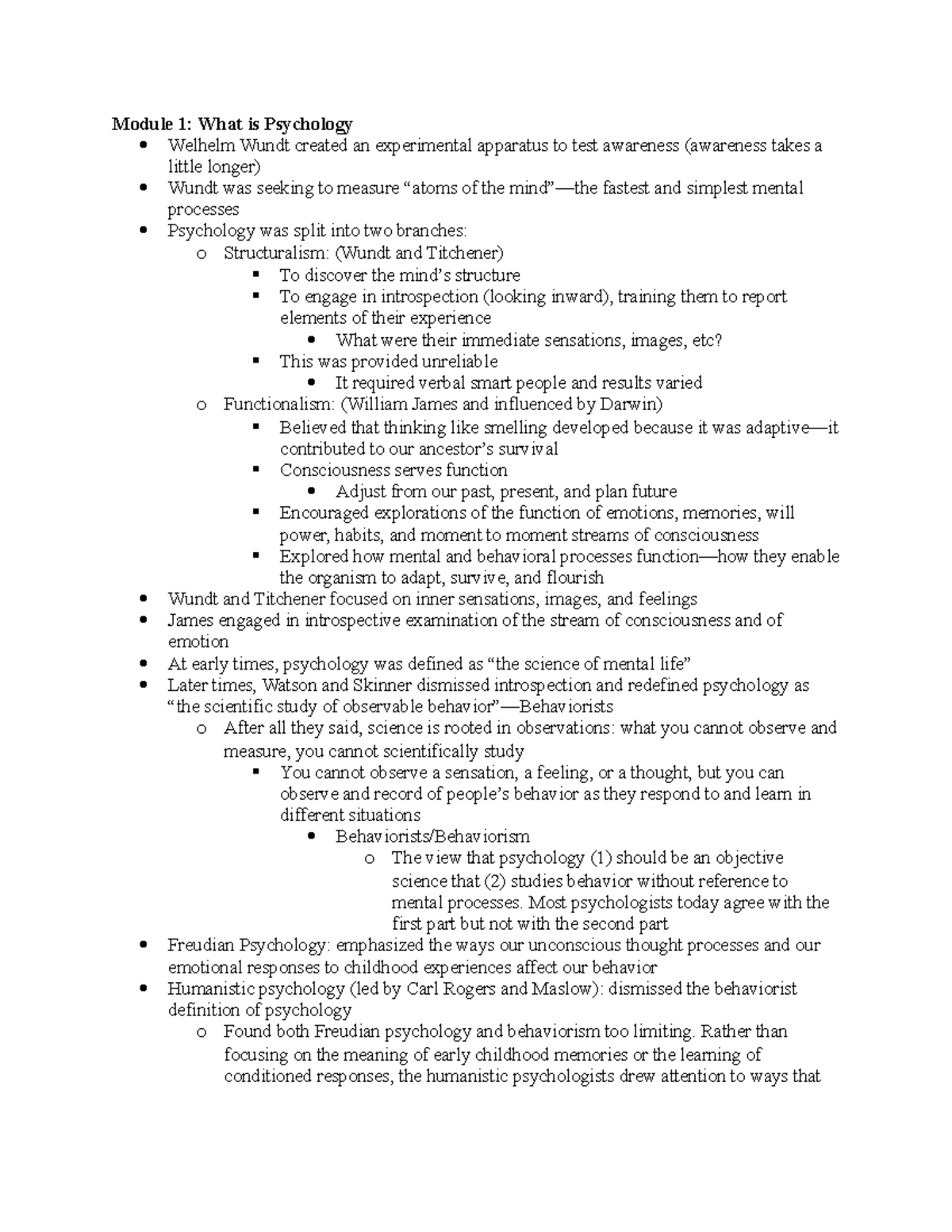 Psychology Notes for Test 1 (Module 1-7, 11-12) - Module 1: What is ...