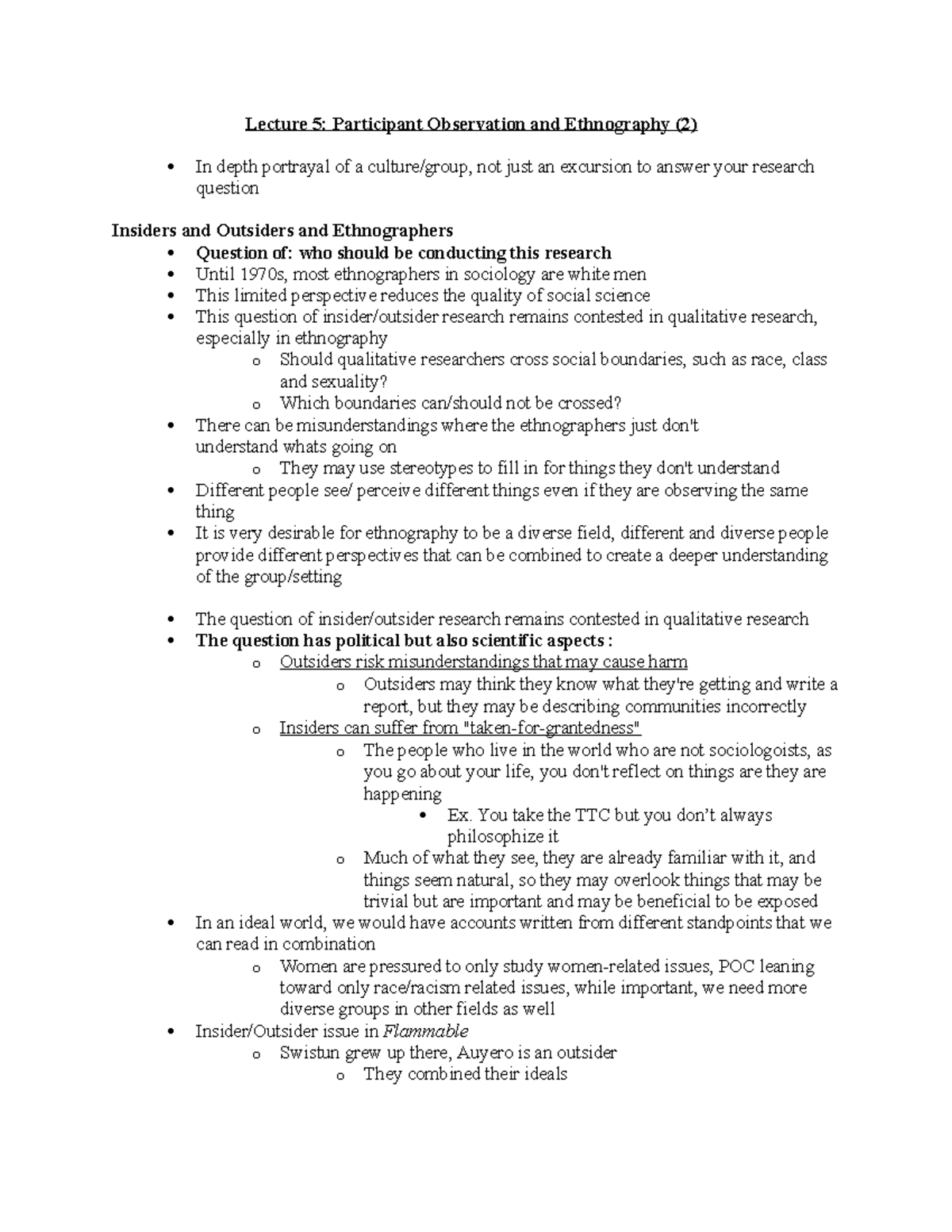 SOC 204 Lecture 5: Participant Observation and Ethnography (2 ...