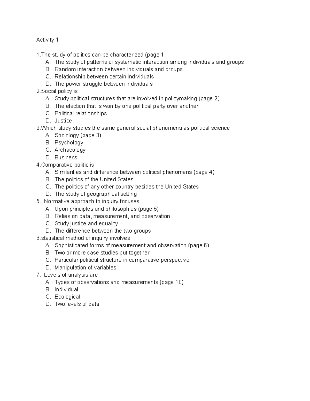 Activity 1 - week 1 - Activity 1 1 study of politics can be ...