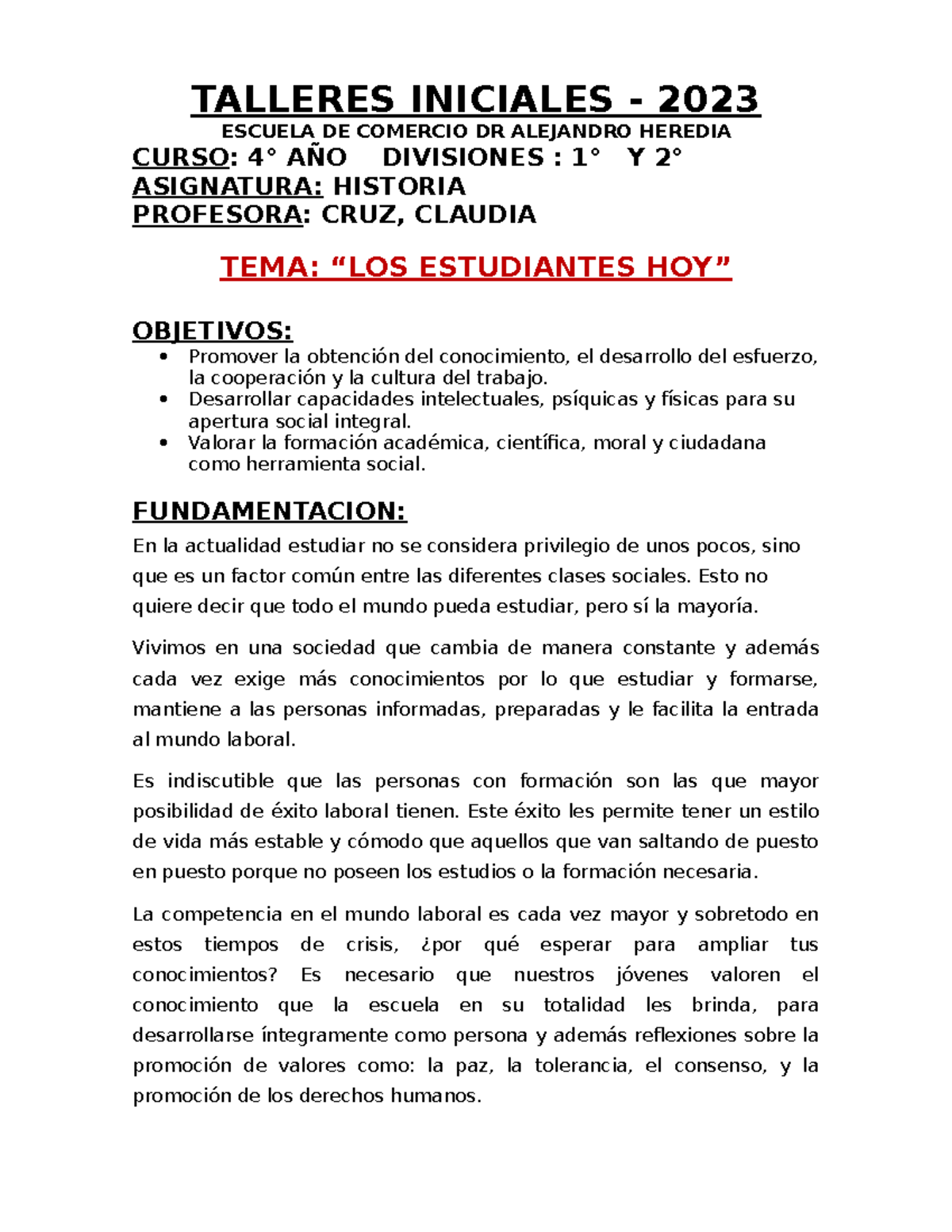 Talleres Iniciales-2020 LAS NORMAS - TALLERES INICIALES - 2023 ESCUELA DE COMERCIO DR ALEJANDRO ...