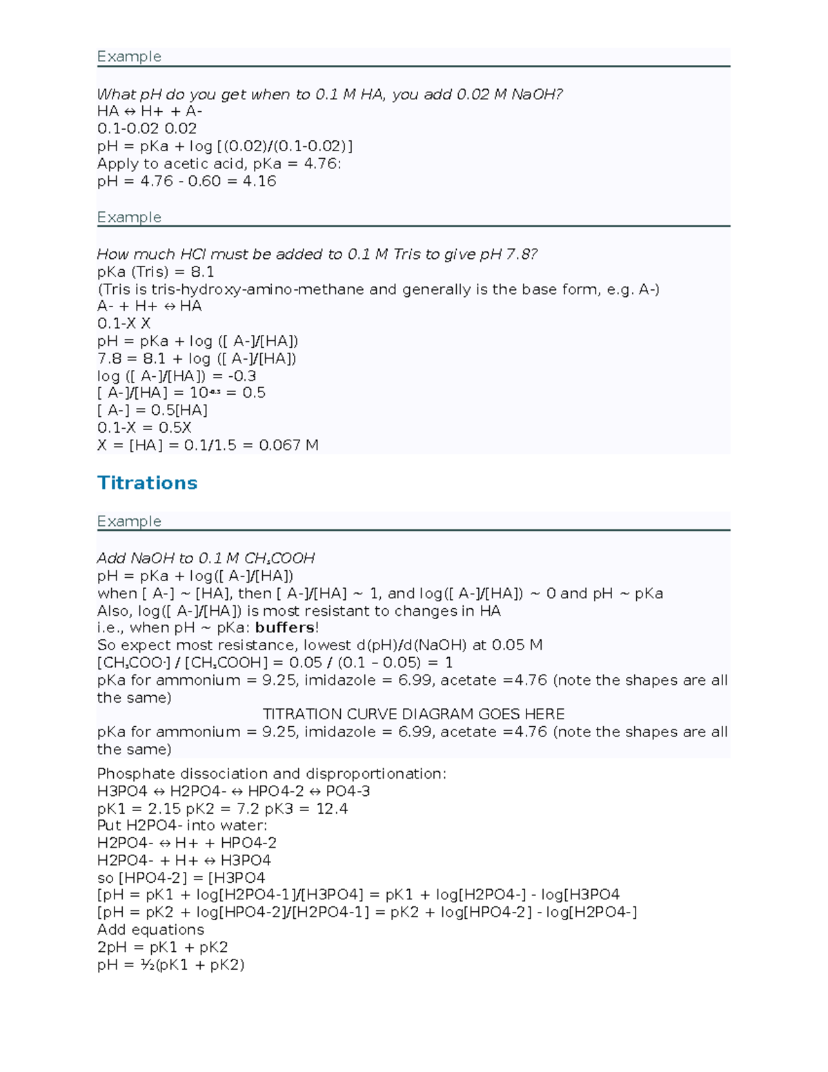 Biochemistry examples - Example What pH do you get when to 0 M HA, you ...
