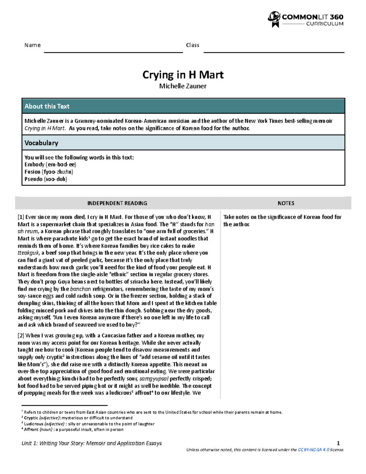 Crying in H Mart (Full Text) - Name Class Crying in H Mart Michelle ...