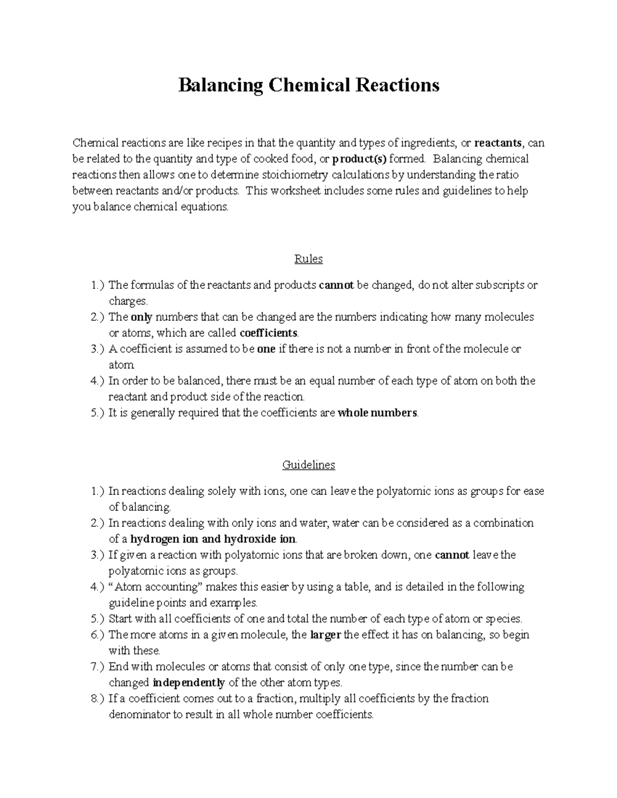 Balancing-Chemical-Reactions review 10th grade. balancing - Balancing ...