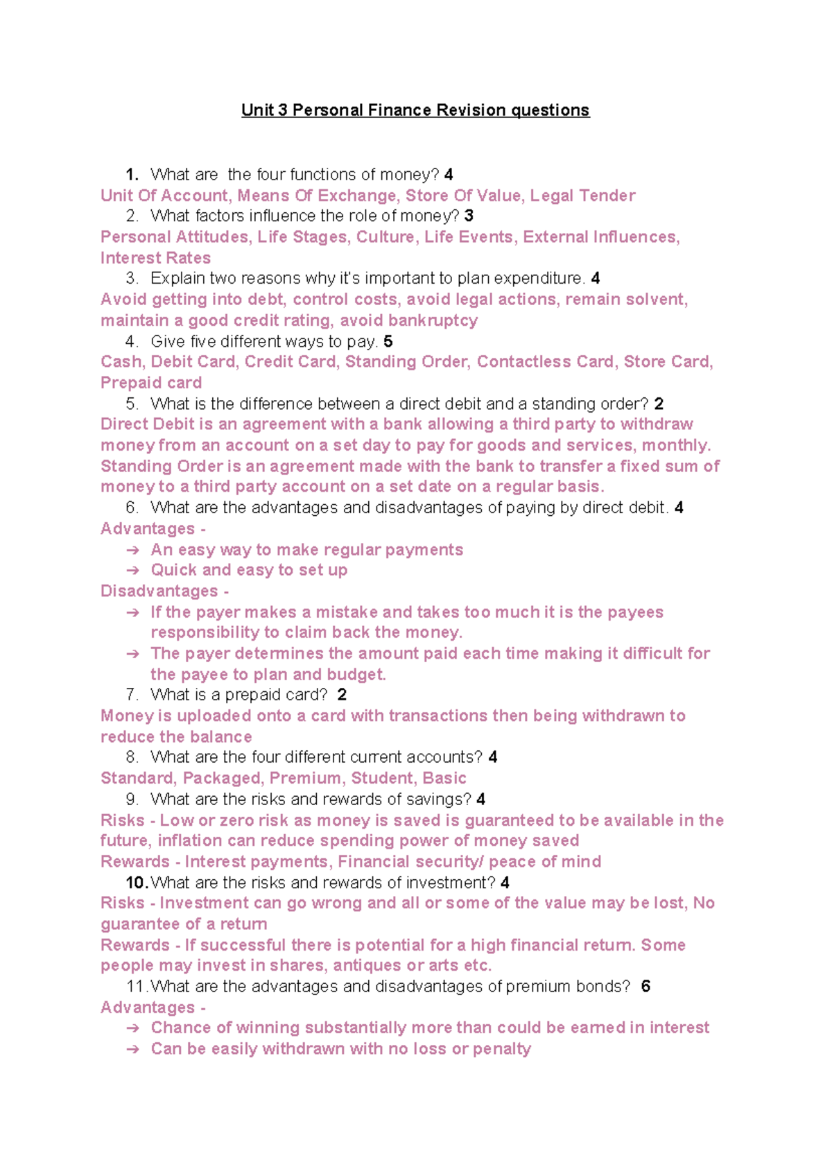 Holly Wylde - Unit 3 Personal Finance Revision questions - Unit 3 ...