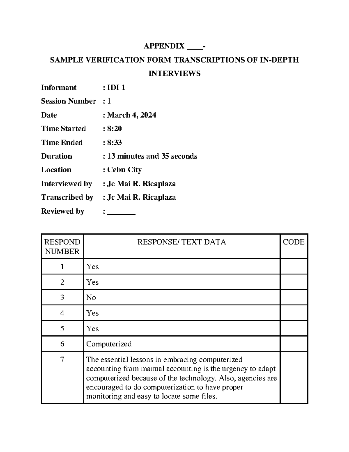 Appendix - A study about the strategy of Max's - APPENDIX ____- SAMPLE ...