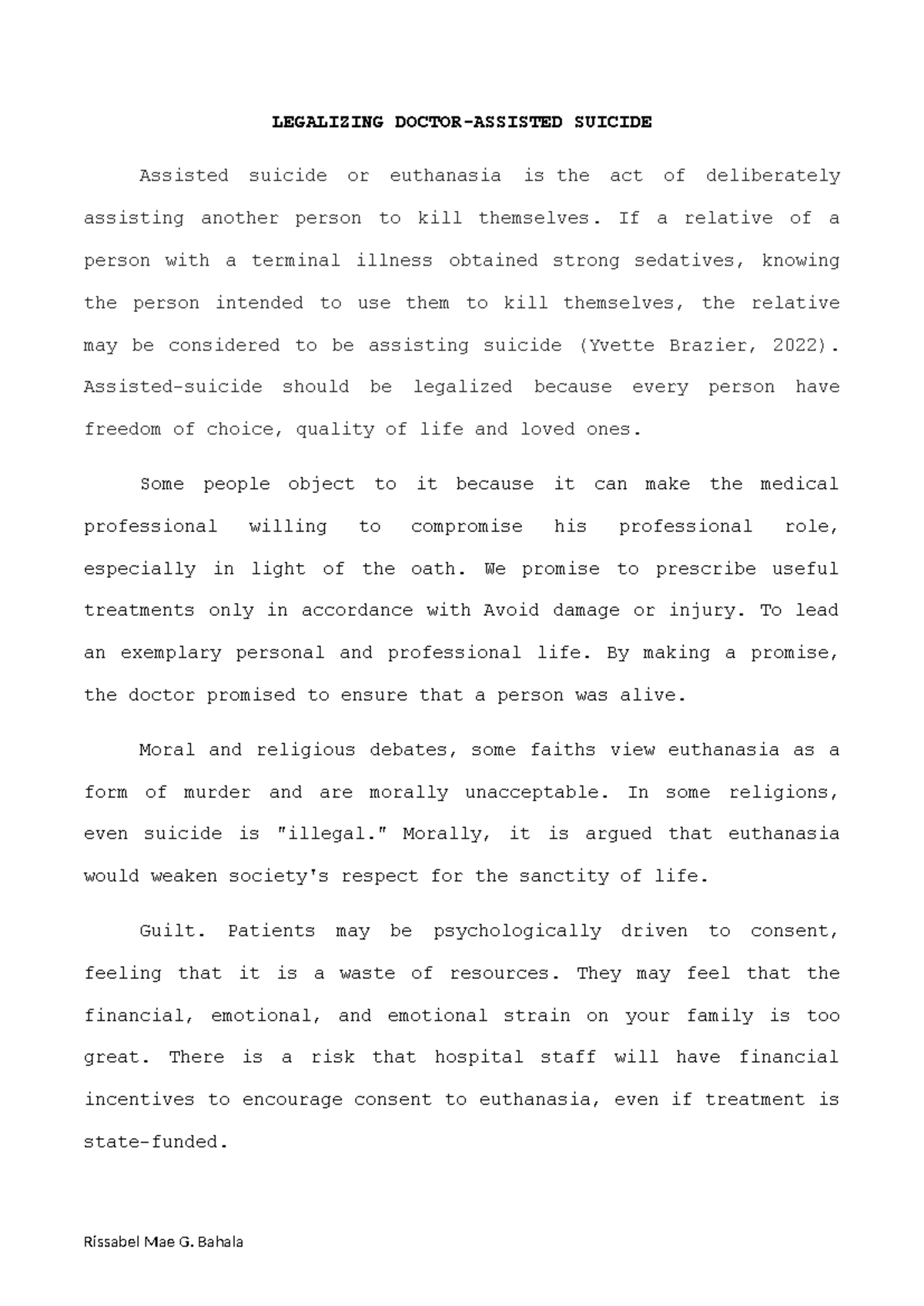 Legalizing Doctor- Assisted Suicide - LEGALIZING DOCTOR-ASSISTED ...
