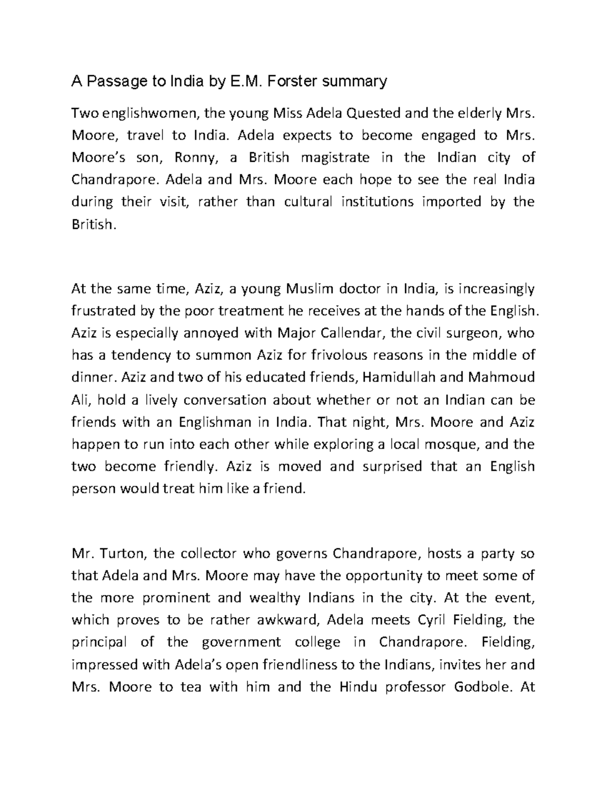 A passage to india by em forster - A Passage to India by E. Forster ...