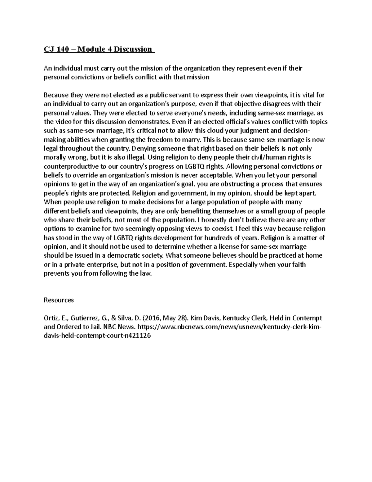 CJ 140 - Module 4 discussion board - CJ 140 – Module 4 Discussion An ...