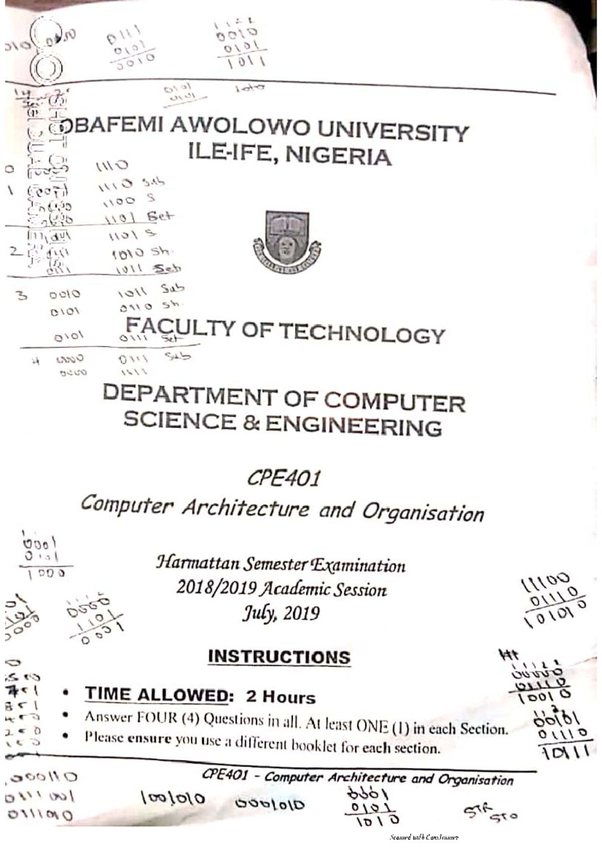 CPE 401 (Computer Archi. & Organization) - 510 0101 0101 5010 1011 into ...