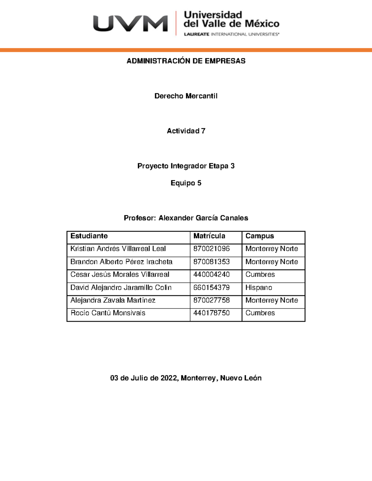 Act7 RGCM - derecho mercantil 7 - ADMINISTRACIÓN DE EMPRESAS Derecho Mercantil Actividad 7 ...