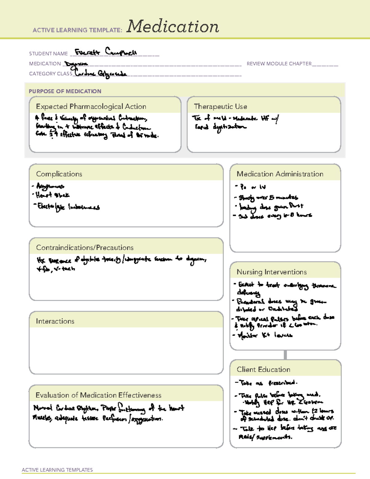 Digoxin - COURSEWORK FOR Semester 8 - ACTIVE LEARNING TEMPLATES ...