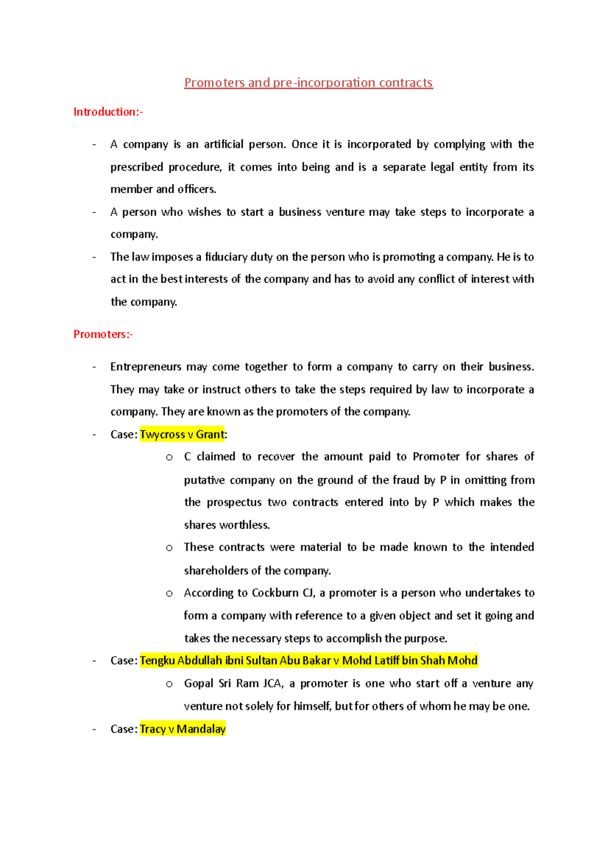 Topic 2 -Promoters and pre-incorporation Contract - Promoters and pre ...
