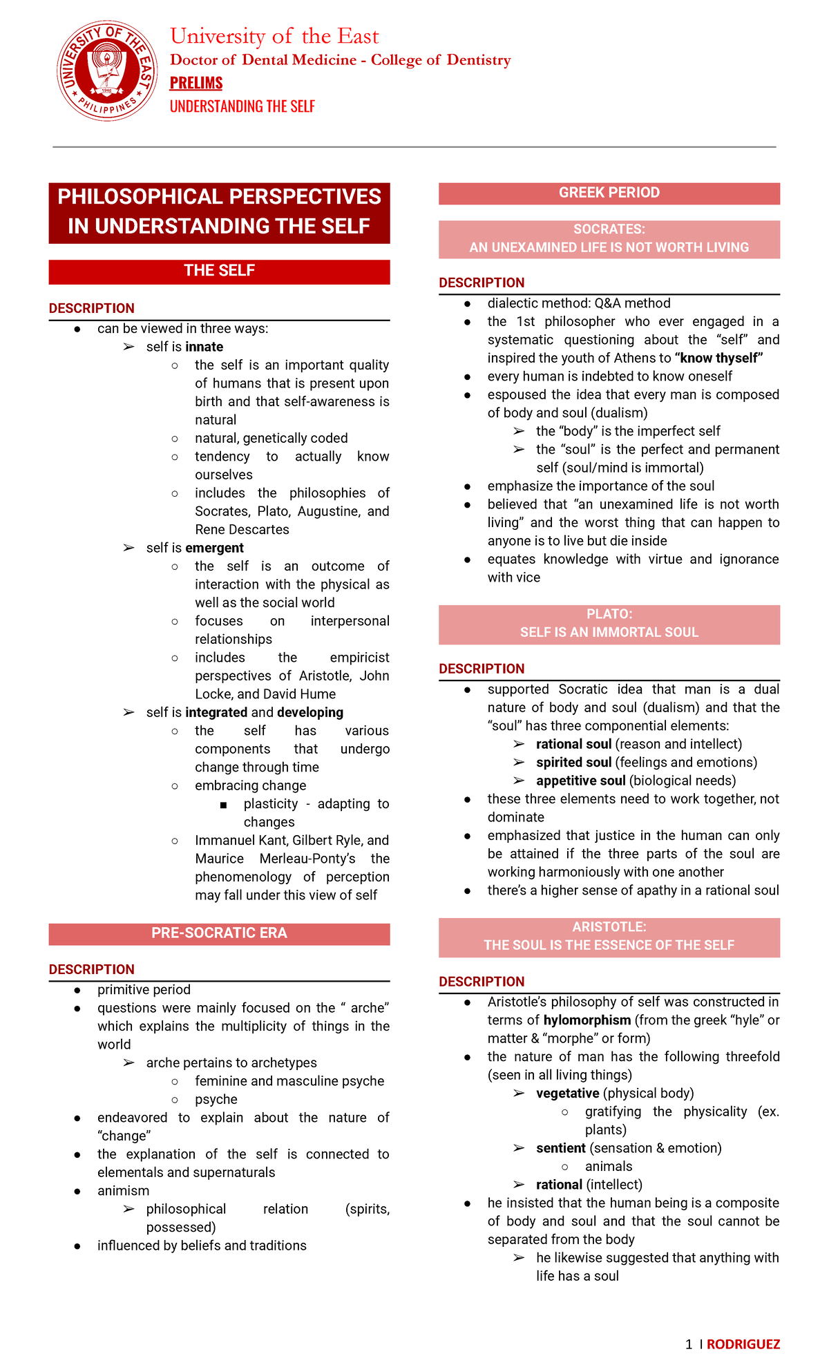 UTS - Prelims - Doctor of Dental Medicine - College of Dentistry PRELIMS UNDERSTANDING THE SELF ...