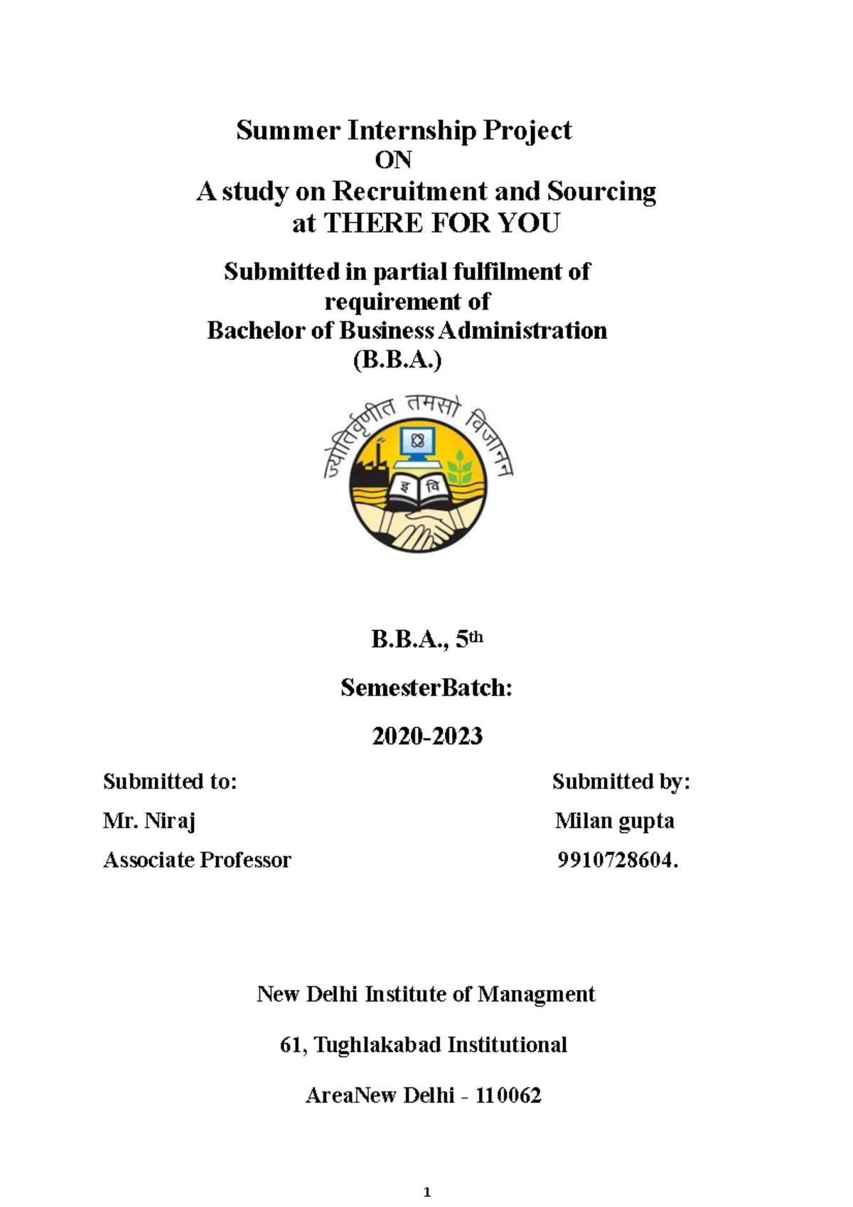 SIP Milan - Summer Internship Project ON A study on Recruitment and ...